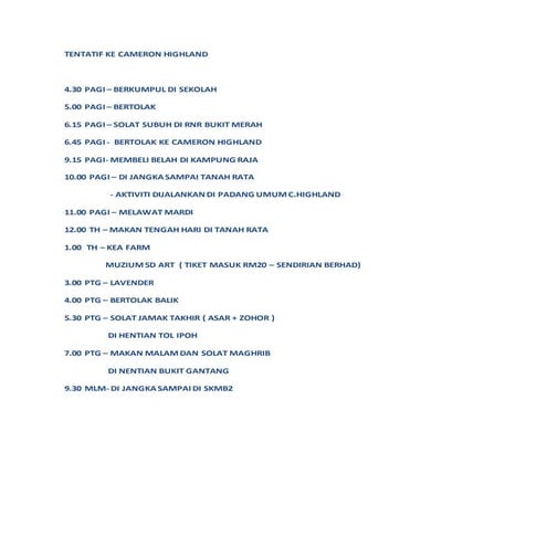 Tentatif ke cameron highland | DOCX