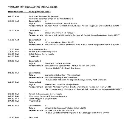 Tentatif Minggu Jalinan Mesra 4 / 2015 | PDF