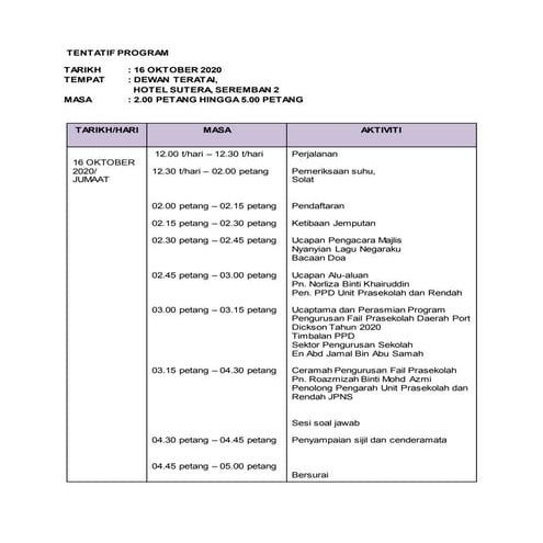 Tentatif program | DOCX