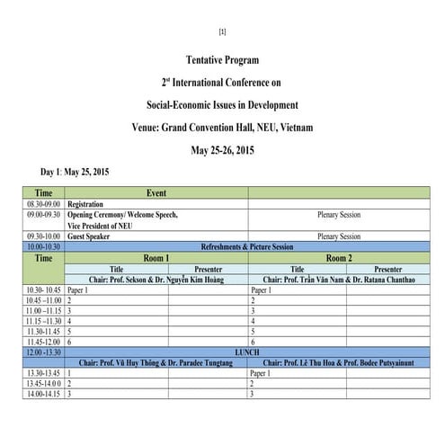 Tentative program kku neu 2015 | DOC