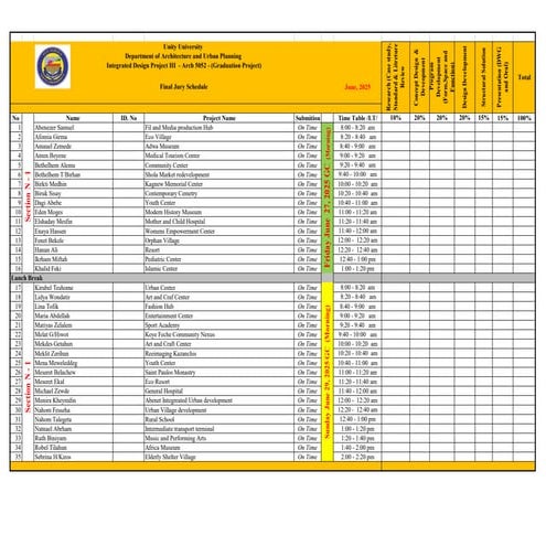 Unity University Architecture Graduation Project Presentation Schedule ...