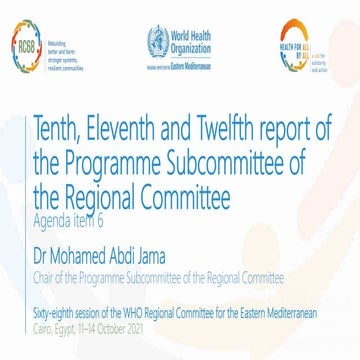 Tenth, Eleventh and Twelfth report of the Programme Subcommittee of the ...