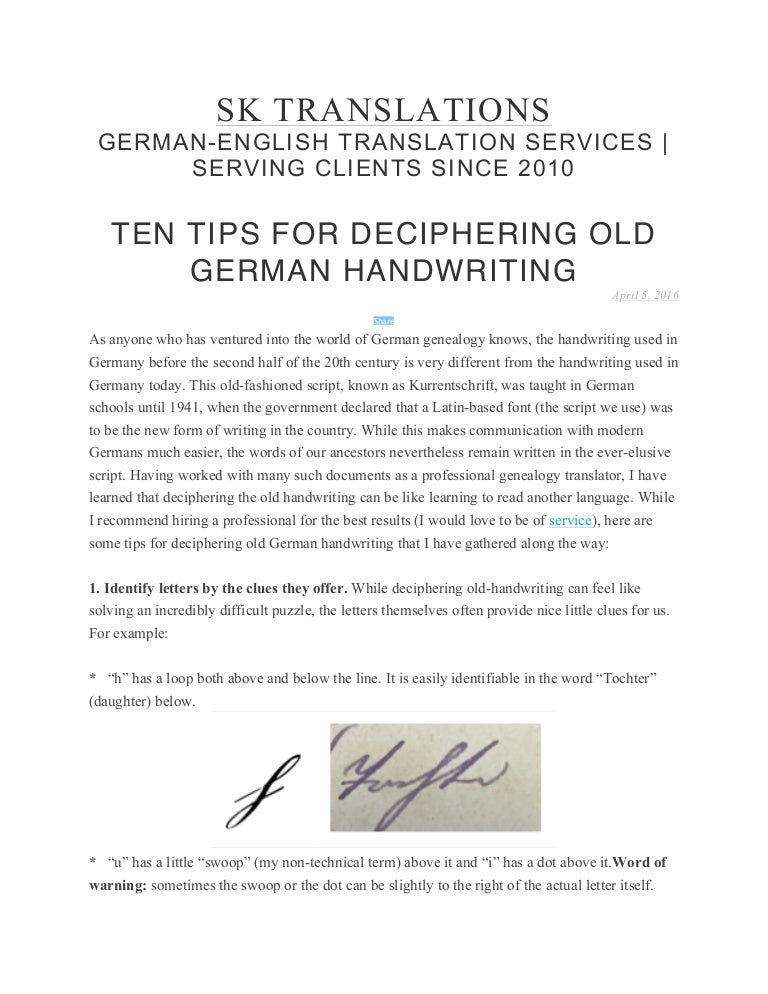 Top Ten Tips for Deciphering Old German Handwriting