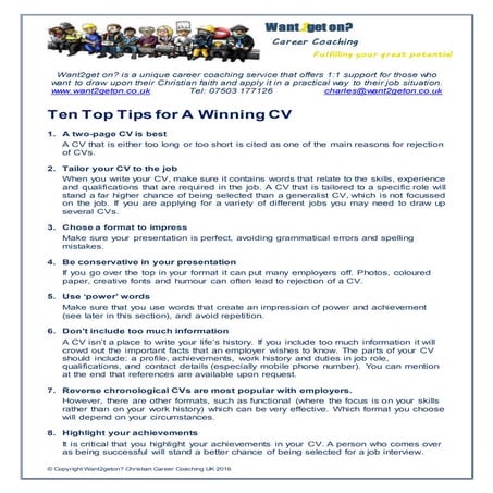 Ten top tips for a winning CV | DOCX | Resume Writing and Advice | Job ...