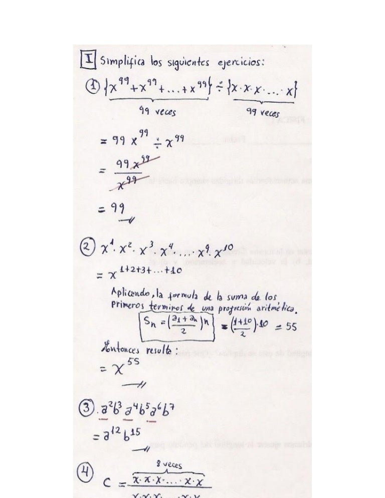 Teoria De Exponentes Ejercicios Resueltos