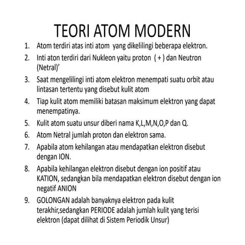TEORI ATOM MODERN partikel penyusun makhluk hidup. materi Kelas 9 ppt | PPTX