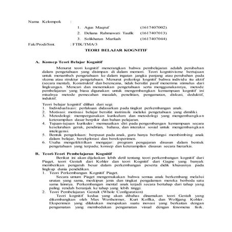 Teori belajar kognitif IAIN Purwokerto | DOCX