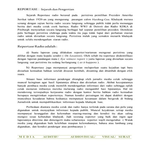 TEKNIK REPORTASE RADIO - Teori Reportase | DOCX