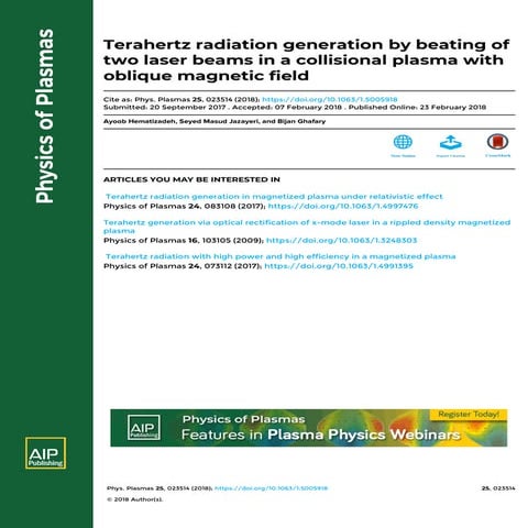 Terahertz Radiation Generation By Beating Of Two Laser Beams In A