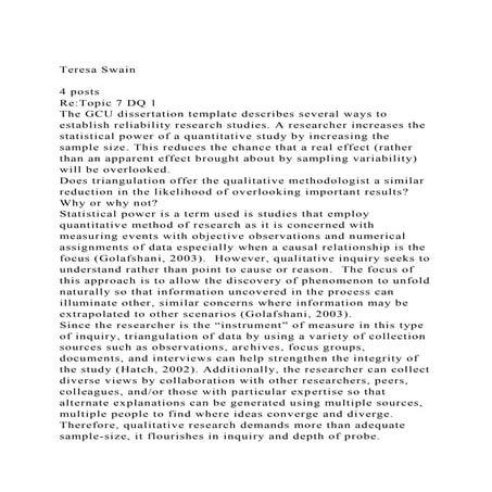 Teresa Swain 4 postsReTopic 7 DQ 1The GCU dissertation te.docx