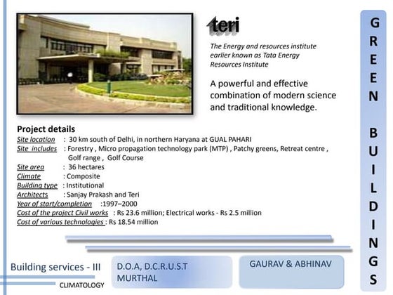 Green Building Case Study on TERI,bangalore. | PPT