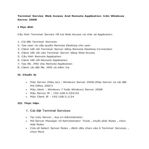 Terminal service web access and remote application trên windows server ...