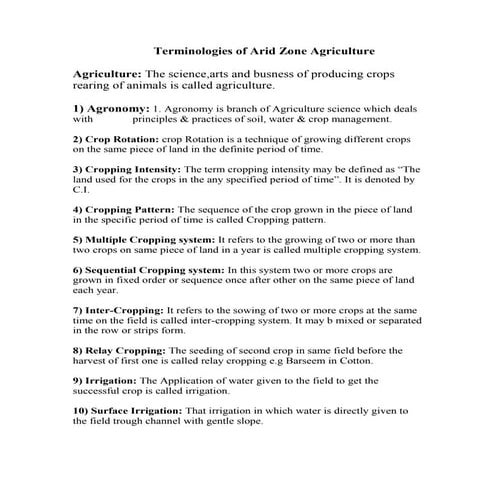 Terminologies of arid zone agriculture | DOCX