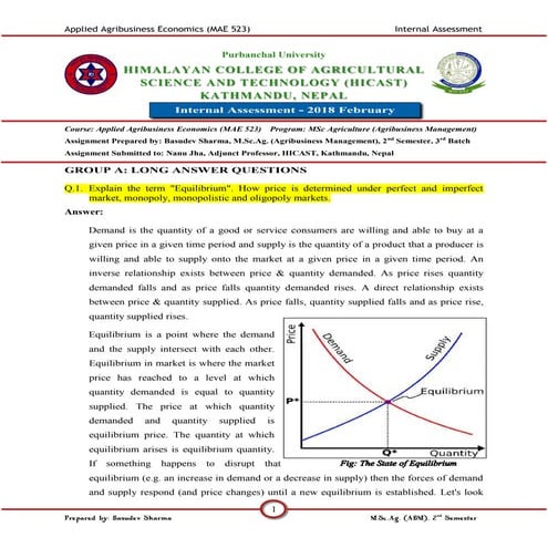 Applied Agribusiness Economics - Questions & Answers, 2nd Semester | PDF