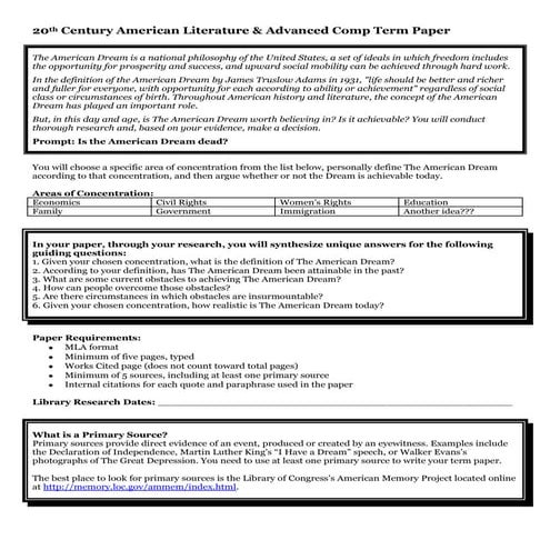 The American Dream Term Paper | DOCX