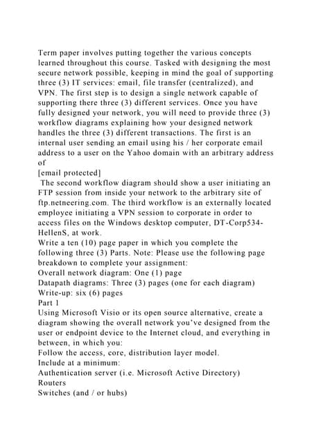 Term Paper Project Designing a Secure Network Due Week 10 and wor.docx | Computer Networking ...