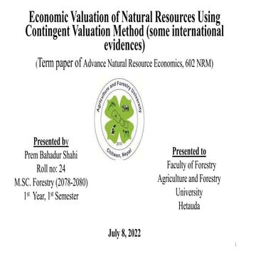 Economic Valuation of Natural Resources Using Contingent Valuation ...