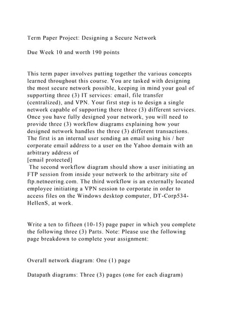 Term Paper Project Designing a Secure Network Due Week 10 and wor.docx | Computer Networking ...