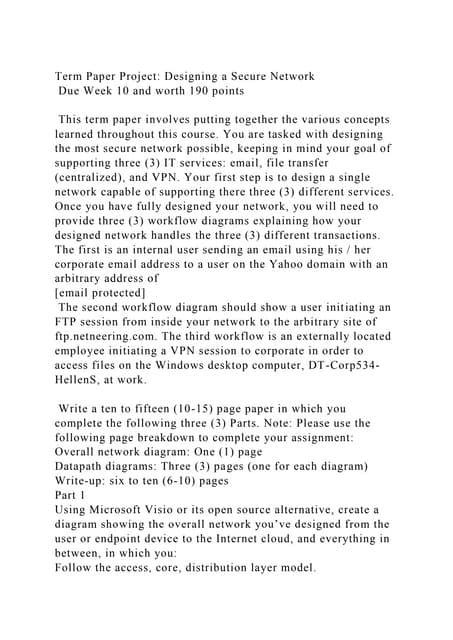 Term Paper Project Designing A Secure Network Due Week 10 And Wordocx Computer Networking