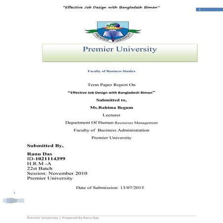 Effective Job Design with Bangladesh Biman | DOCX | Aviation Industry ...