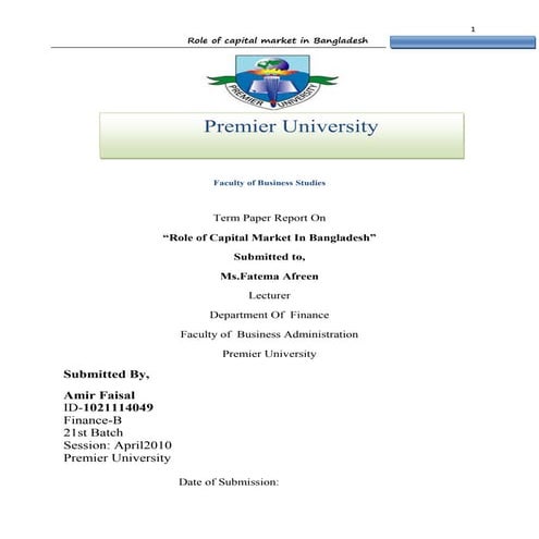 “Role of Capital Market In Bangladesh” | DOCX