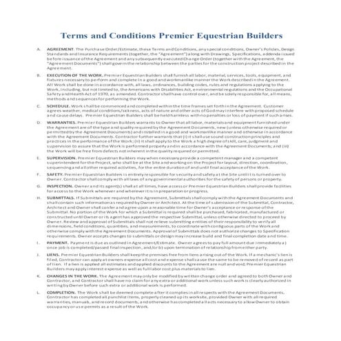 Terms and conditions, Premier Equestrian Builders | DOCX