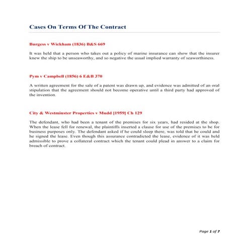 Terms of the contract cases | DOCX | Law