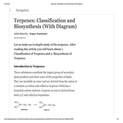 Terpenes classification and biosynthesis | PDF