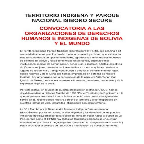 BOLIVIA: Territorio indígena y Parque Nacional ISIBORO SECURE‏ | PDF