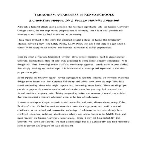 Terrorism awareness in kenya schools | DOCX