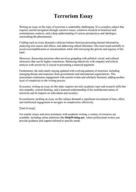 Essay On Terrorism In English. Kiamichi Technology Center | PDF