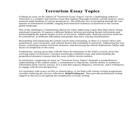 Terrorism Essay Topics | PDF | Homework and Study | Education