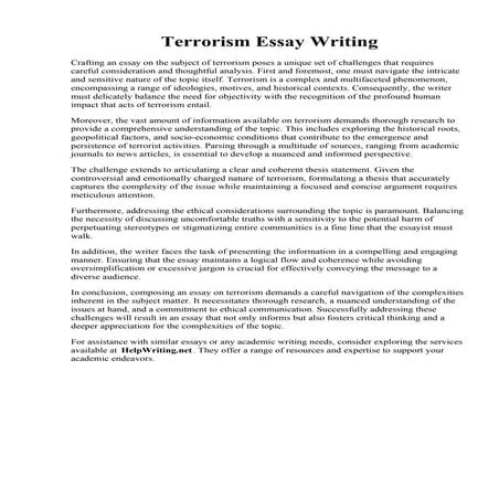 Terrorism Essay Writing. Essay on terrorism. Professional Speech Writers | PDF
