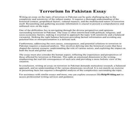 Terrorism In Pakistan Essay. War Against Terrorism In Pakistan Essay ...