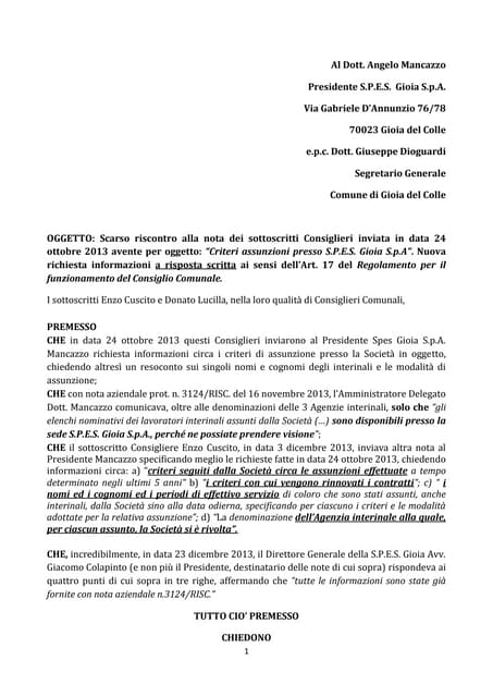 Lettera al presidente mancazzo | PDF