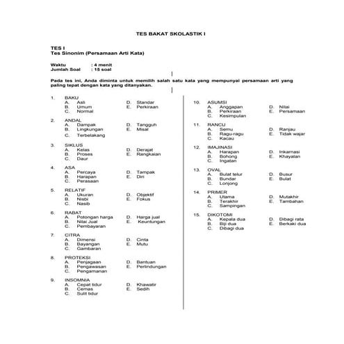 Tes bakat skolastik 1 | PDF