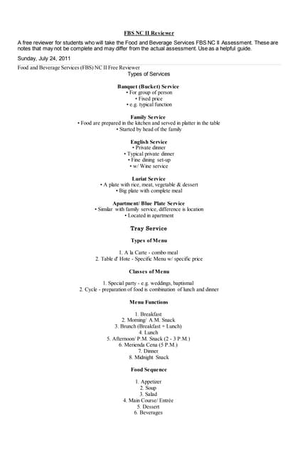 Fnb standard of table set up | PPT