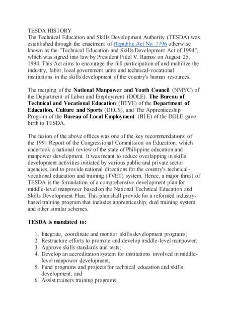 RA 7796: TESDA ACT OF 1994 | PPTX