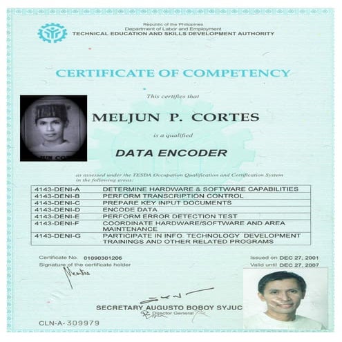 TESDA COC License NC I Data Encoder TESDA | PDF