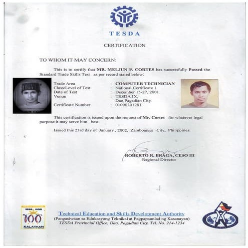 TESDA COC License NC I Computer Technician TESDA | PDF