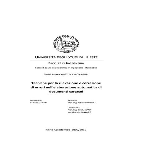 Tecniche per la rilevazione e correzione di errori nell'elaborazione ...