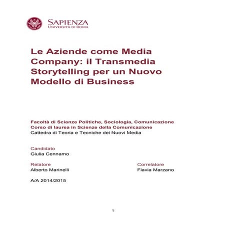 Le Aziende come Media Company: il Transmedia Storytelling per un Nuovo ...