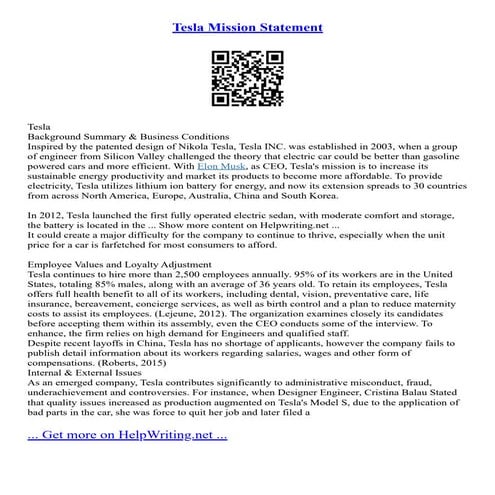 Tesla Mission Statement | PDF