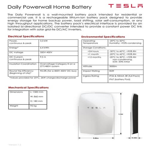 Tesla Powerwall daily datasheet | PDF