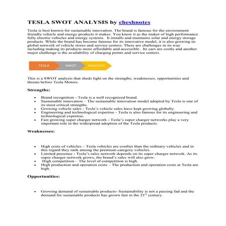 Tesla swot analysis by Notesmatic | PDF