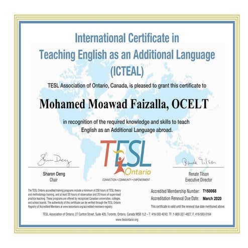 Tesl ontario international certificate in teaching english as an ...
