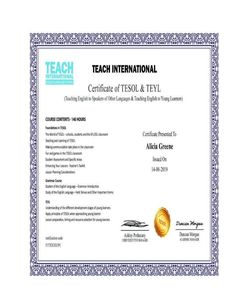 140 Tesol and Teyl certificate
