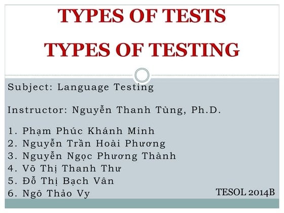 Types of Test | PPTX | Standardized Testing | Educational Assessment