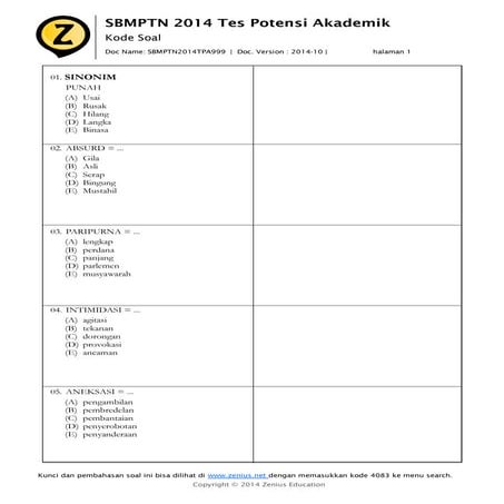 Tes sbmptn sinonim | PDF