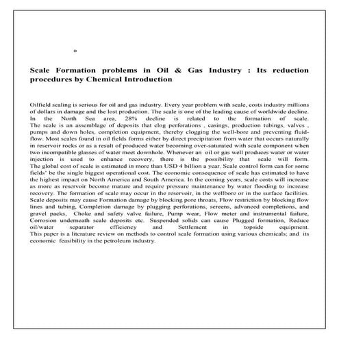 Scale Formation problems in Oil & Gas Industry : Its reduction ...